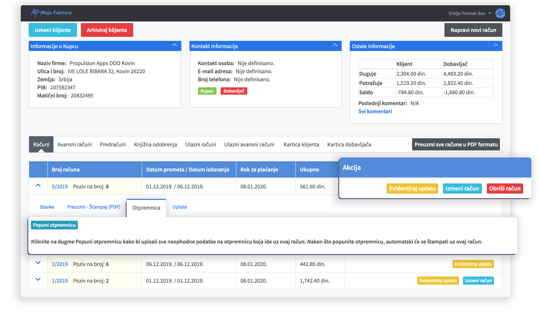 Račun i otpremnica | Program za fakturisanje | Moje Fakture