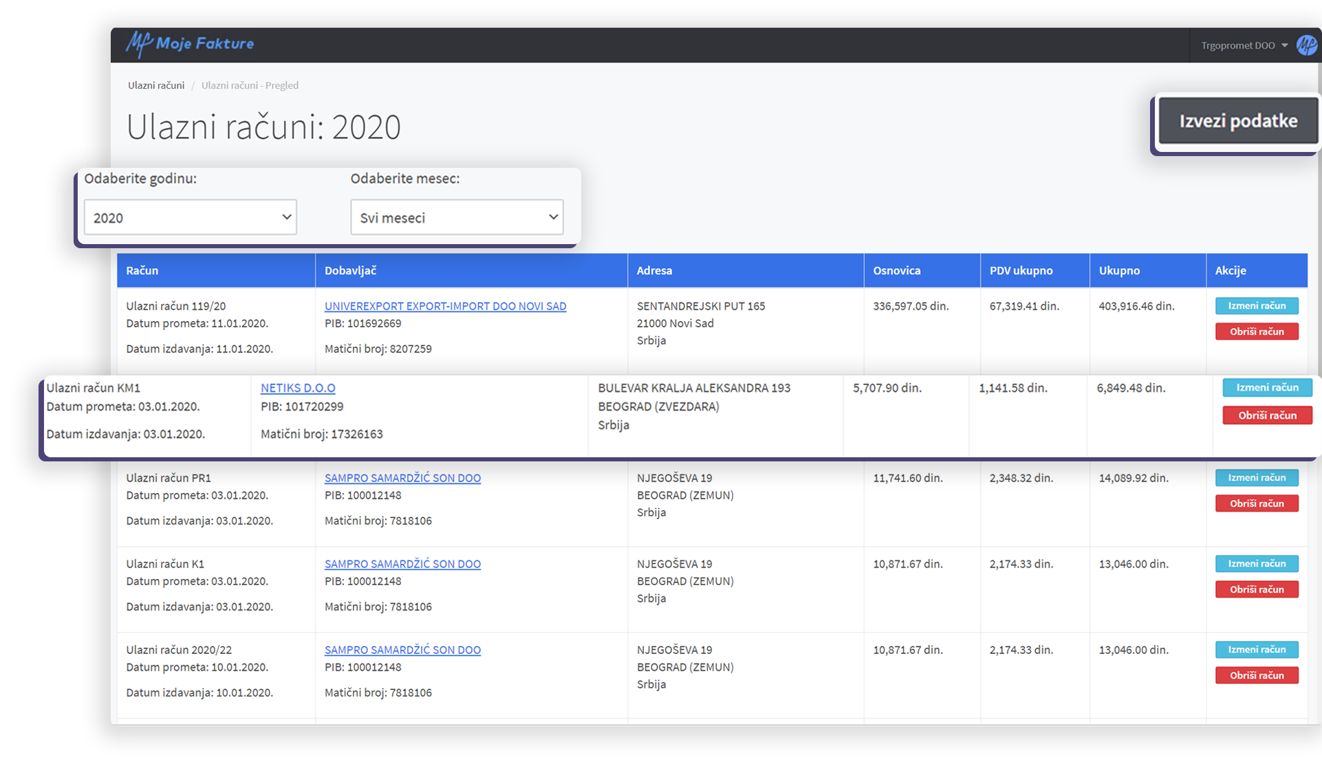 Ulazni računi | Program za magacin | Moje Fakture